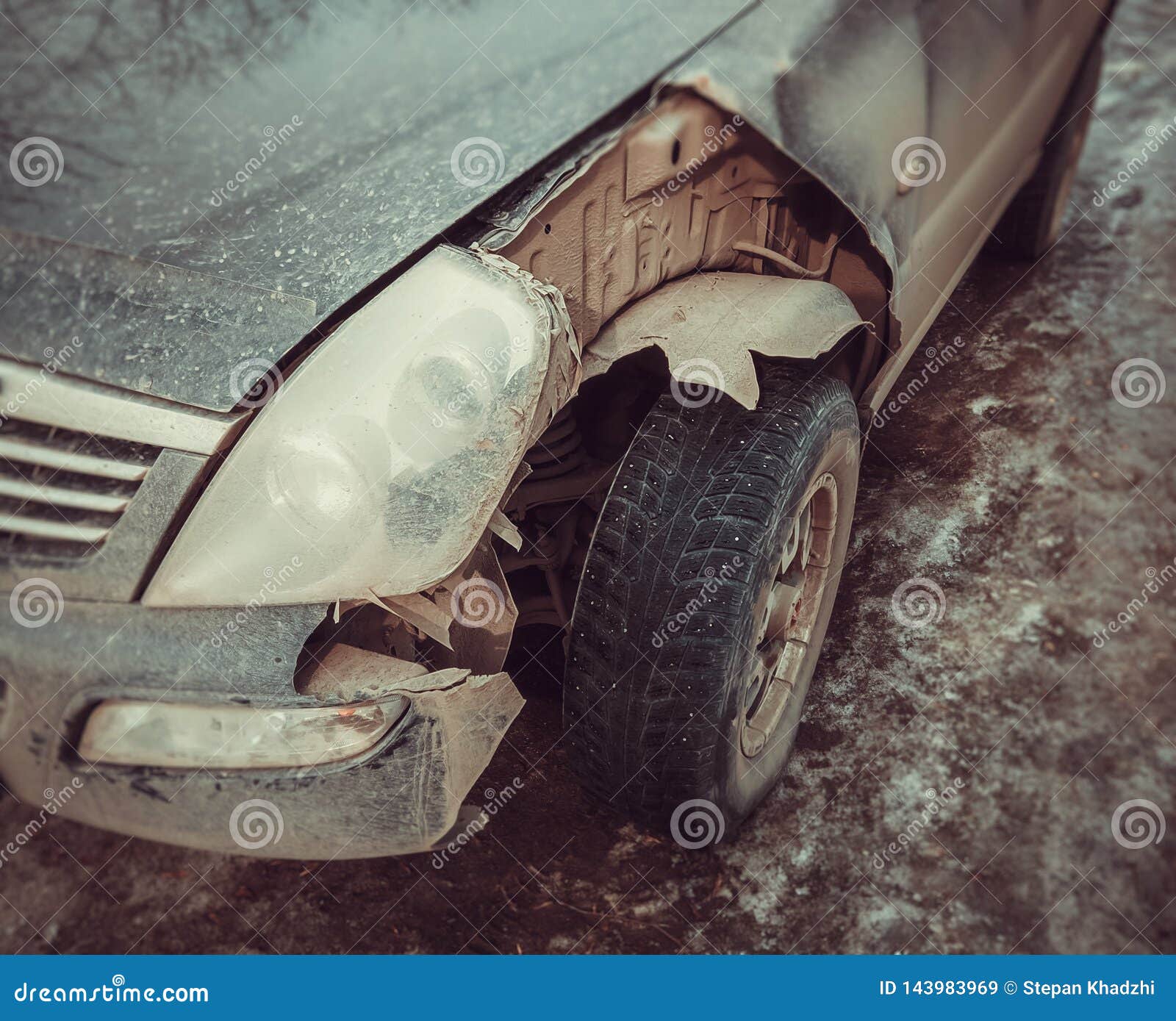 Car Crashed Detail. Front Broken Part Automobile Stock Image - Image of ...