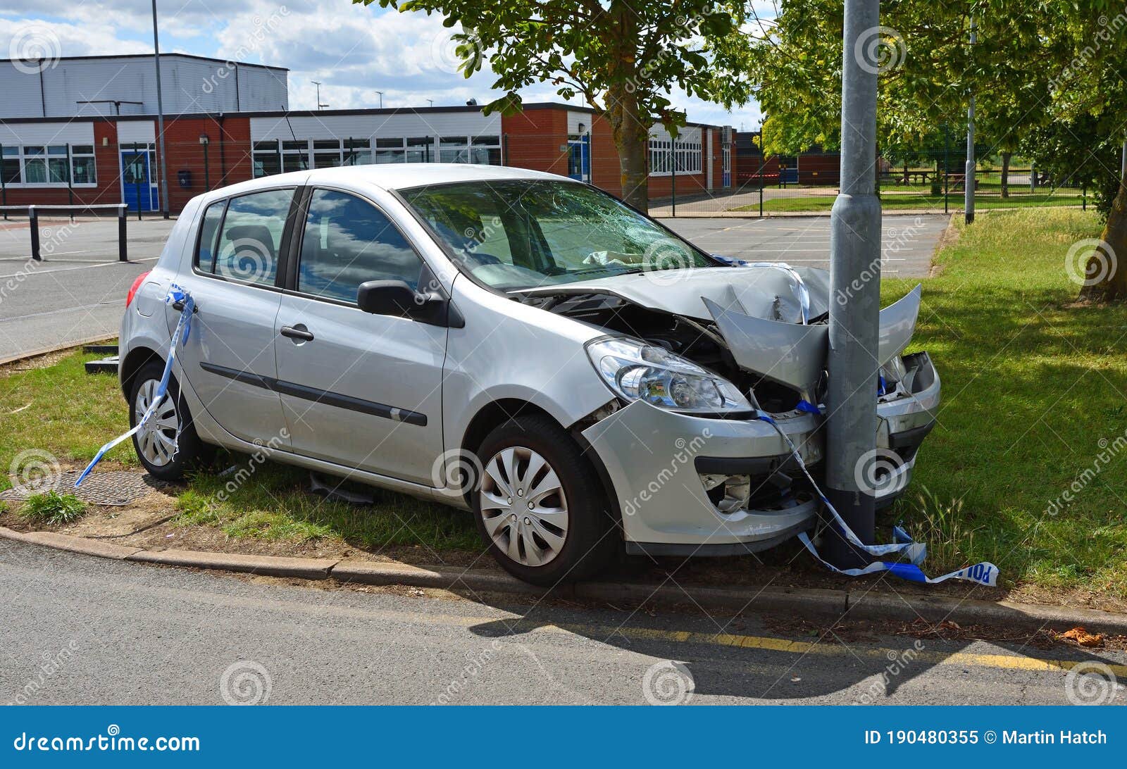 Car Crashed into Lamp Post Near Car Park Exit. Editorial Image - Image ...