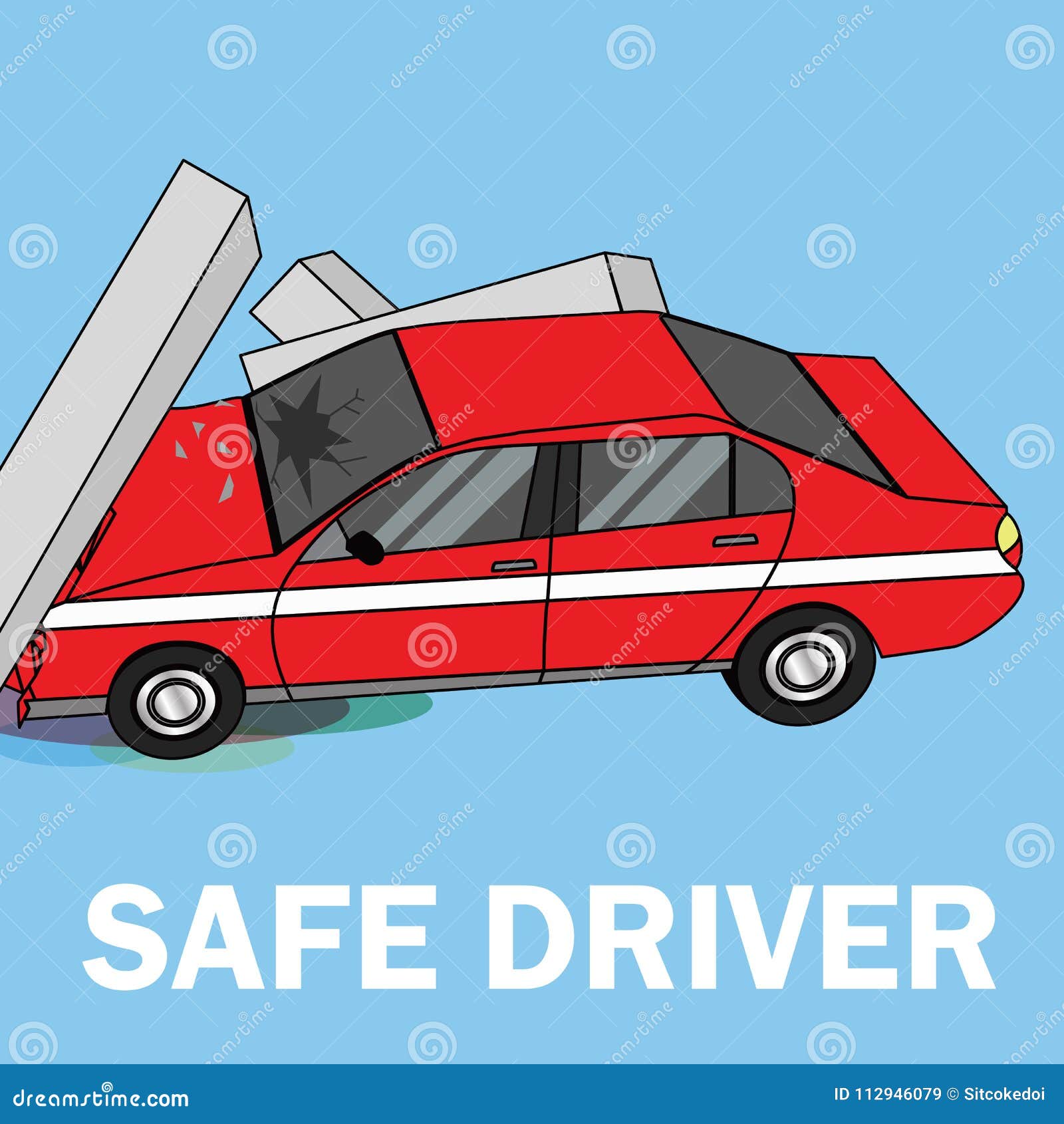 Car Crashed into the Pole with the Speed Stock Vector - Illustration of ...