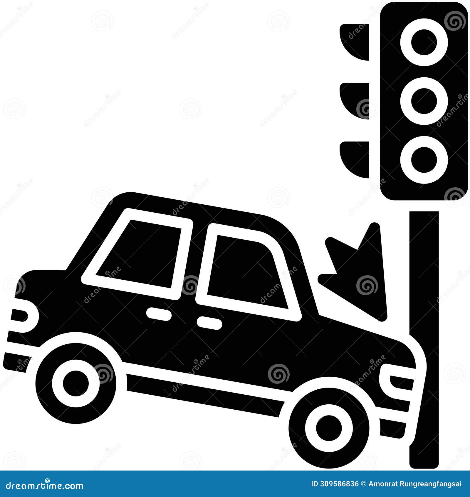 Car Crashed into a Traffic Light Pole Solid Icon, Car Accident and ...