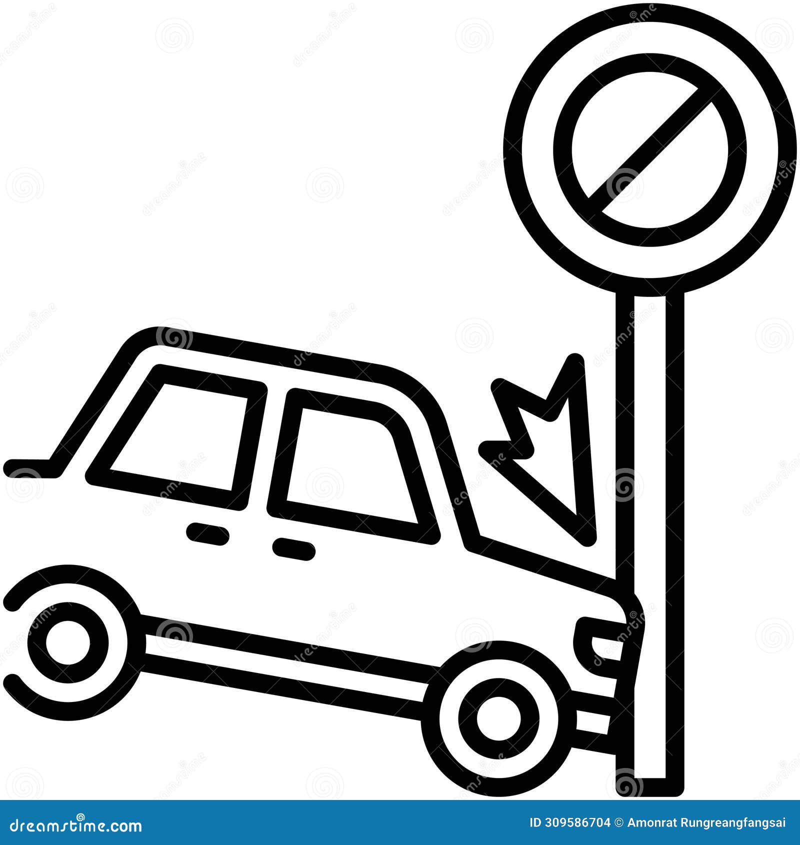 Car Crashed into a Traffic Sign Pole Line Icon, Car Accident and Safety ...
