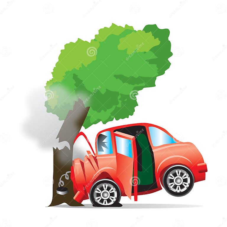 Car crashed into tree stock illustration. Illustration of background ...