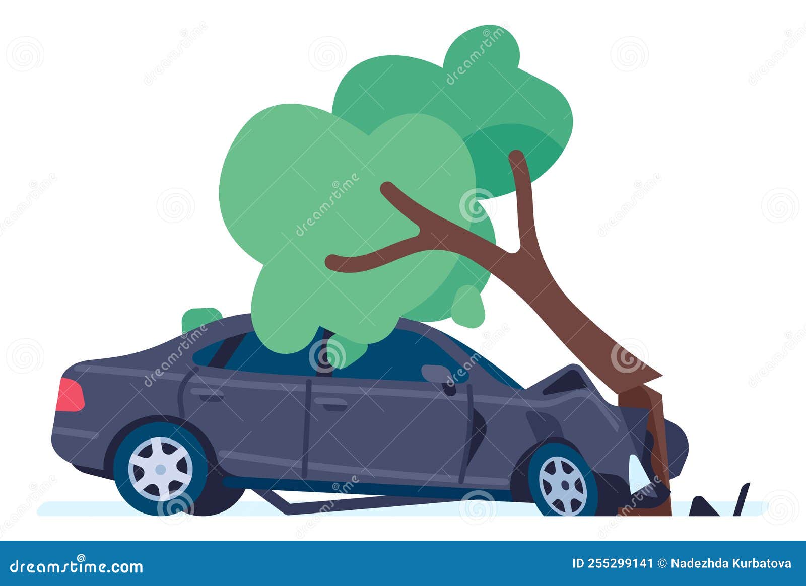 Car Crashed into Tree. Dangerous Road Situation Stock Vector ...