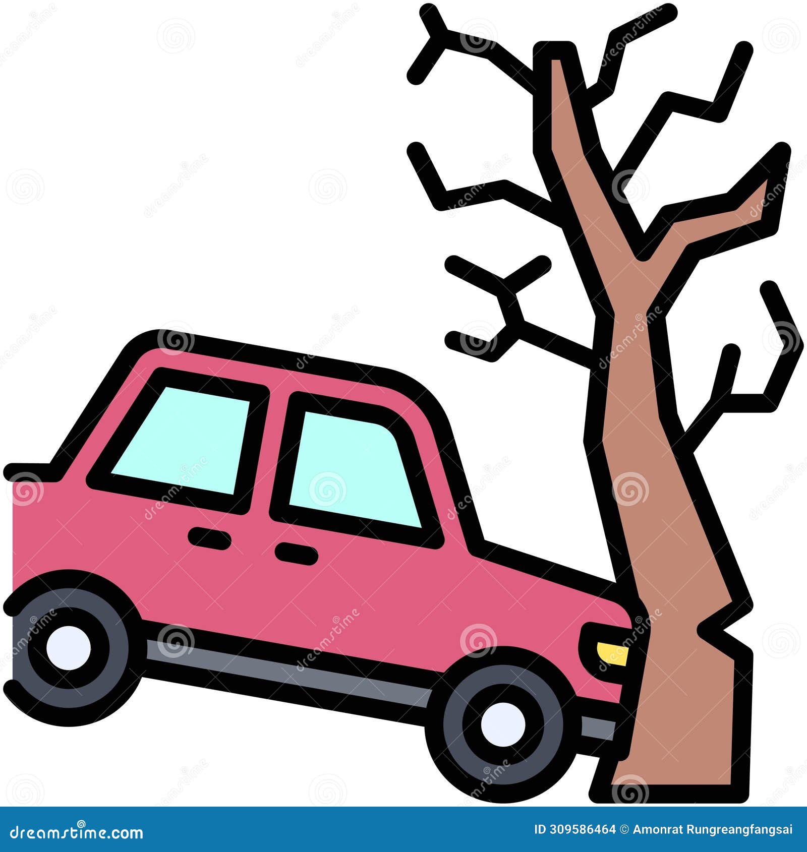 Car Crashed into a Tree Icon, Car Accident and Safety Related Vector ...