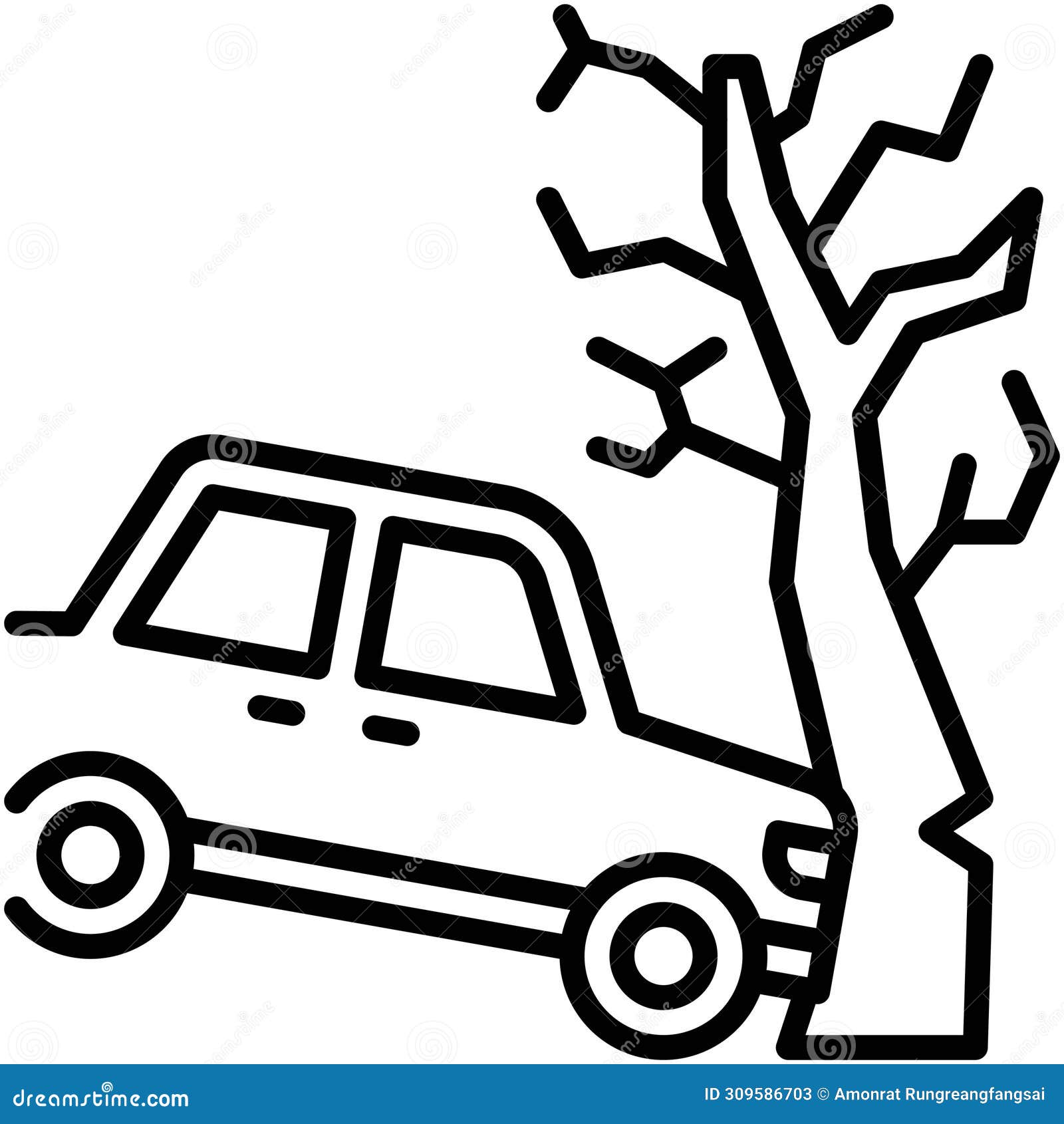 Car Crashed into a Tree Line Icon, Car Accident and Safety Related ...