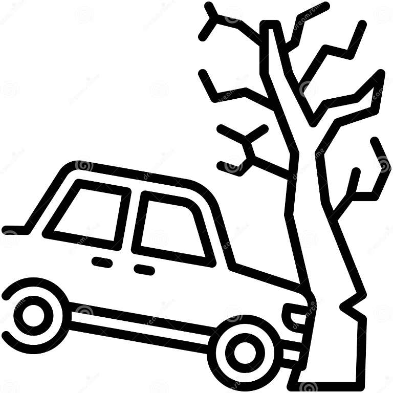 Car Crashed into a Tree Line Icon, Car Accident and Safety Related ...