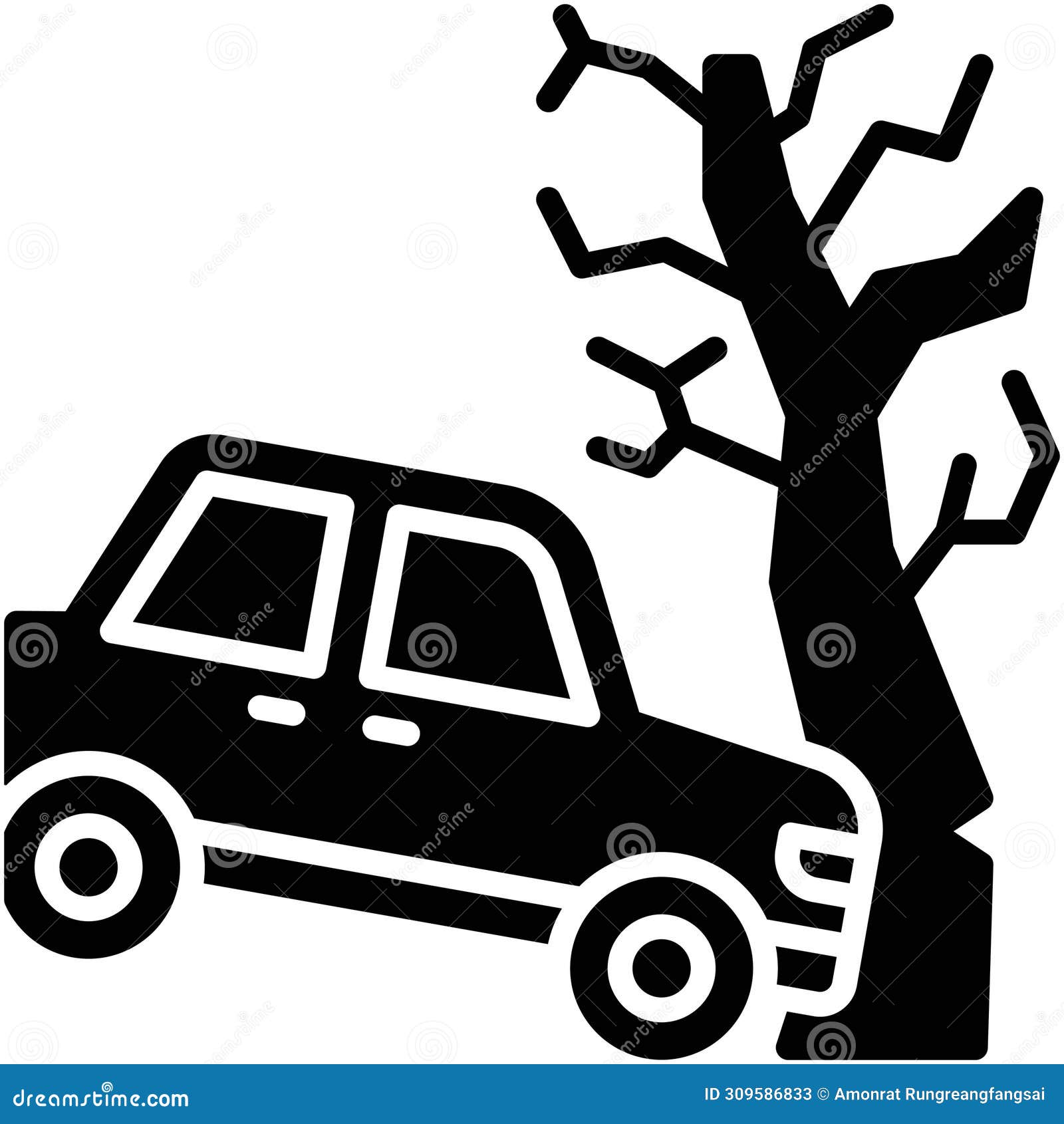 Car Crashed into a Tree Silhouette Icon, Car Accident and Safety ...