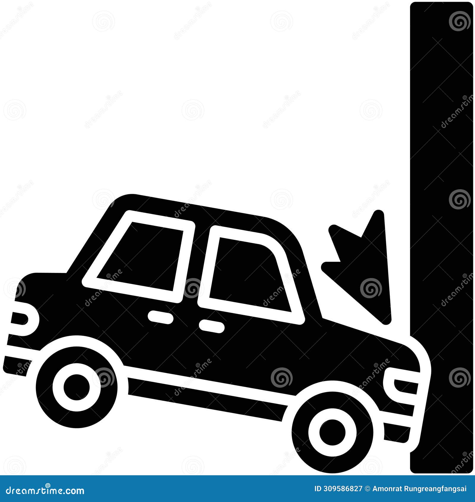 Car Crashed into a Wall Silhouette Icon, Car Accident and Safety ...