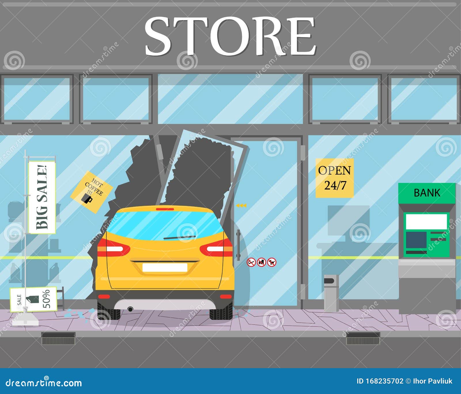 Car Crashed into the Wall of a House with a Store Stock Vector ...