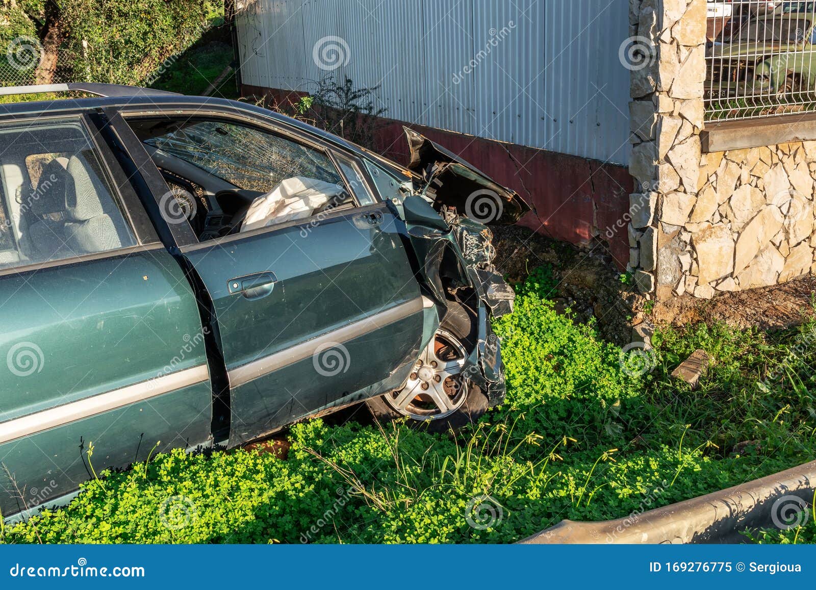 The Car Crashed into the Wall, Looking after the Crash. Drunk Driver ...