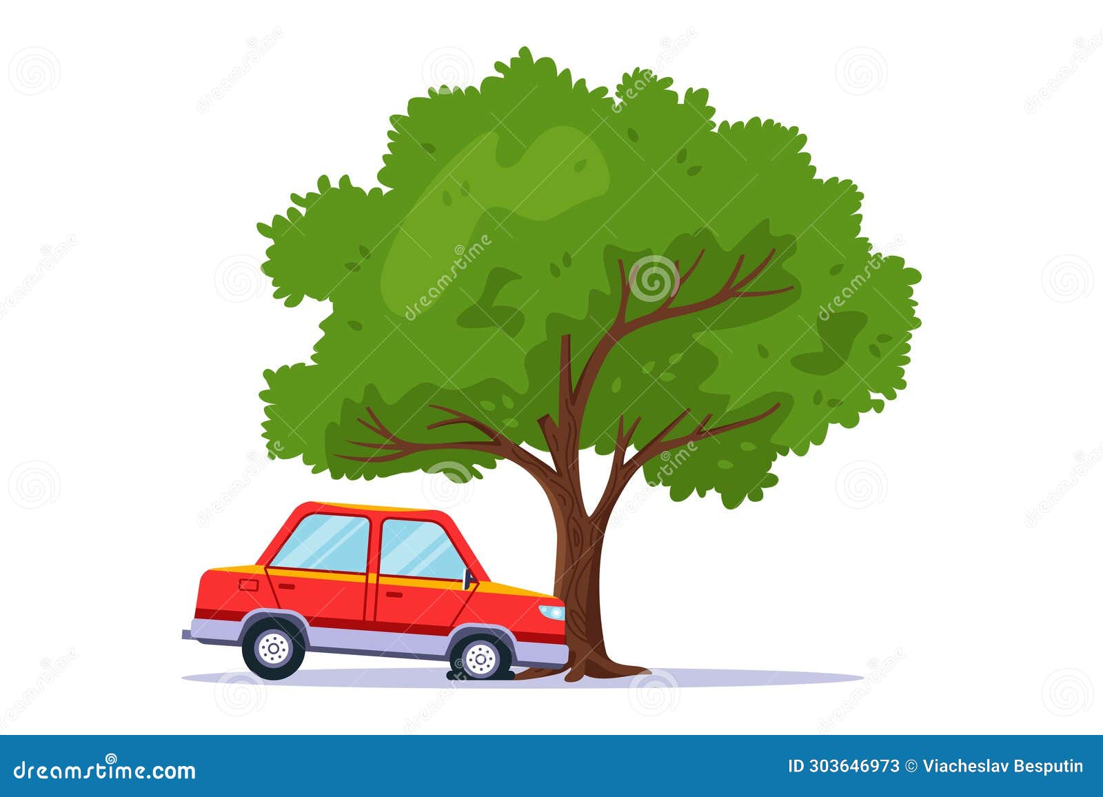 The Car Crashes into a Tree. Stock Illustration - Illustration of ...