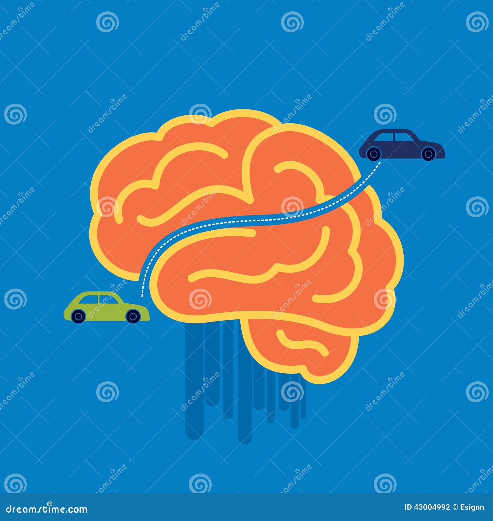 Car Crossing Brain - Illustration On Blue Background | CartoonDealer ...
