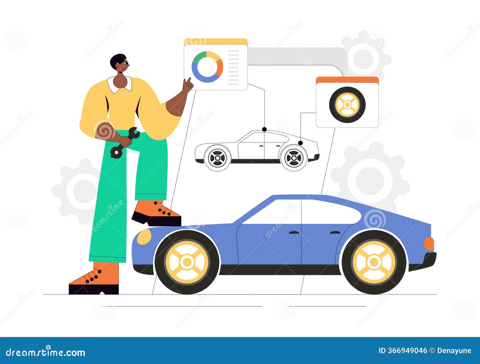 Car Customization And Modifications Vector Illustration Featuring A ...