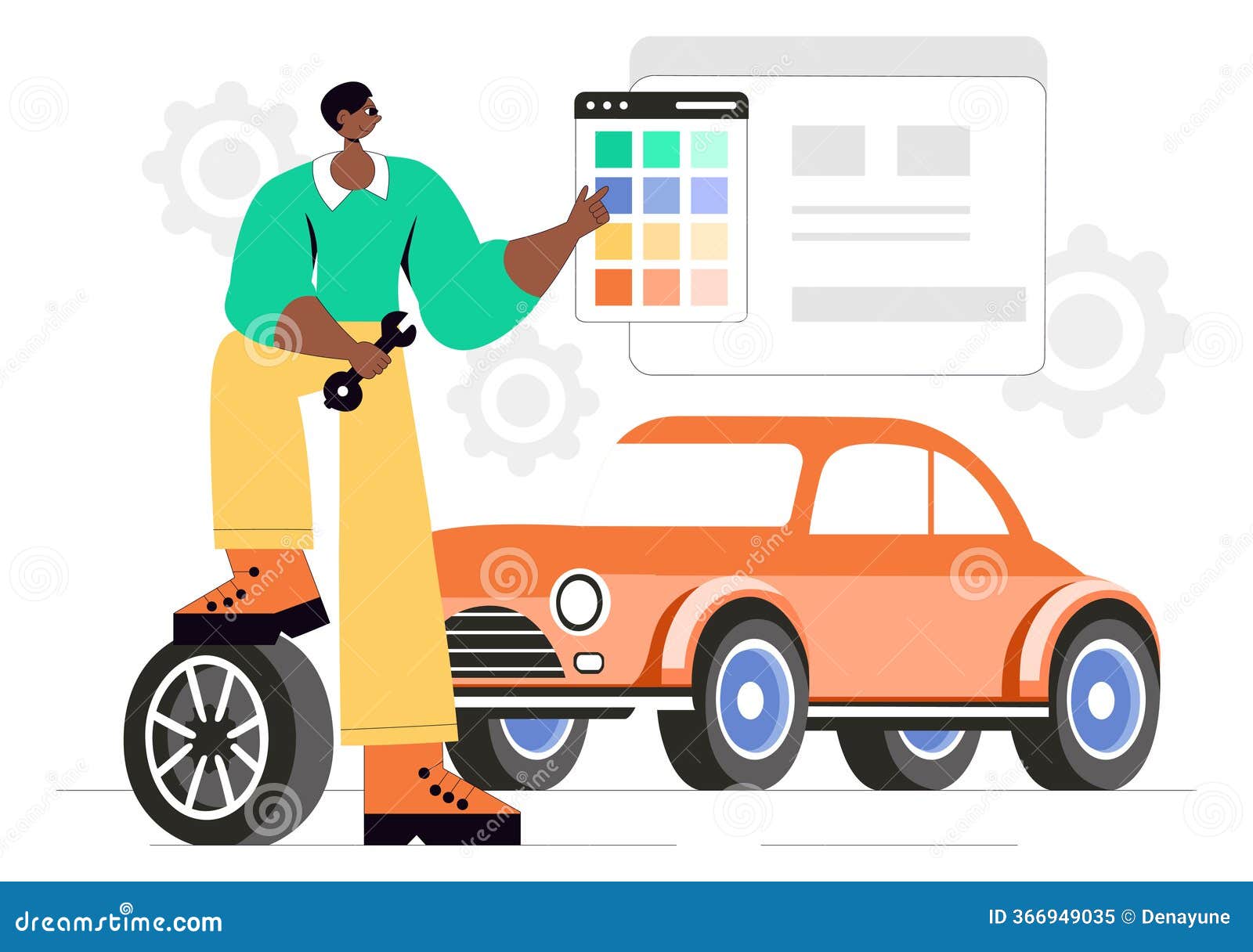 Car Customization And Modifications Vector Illustration Featuring A ...