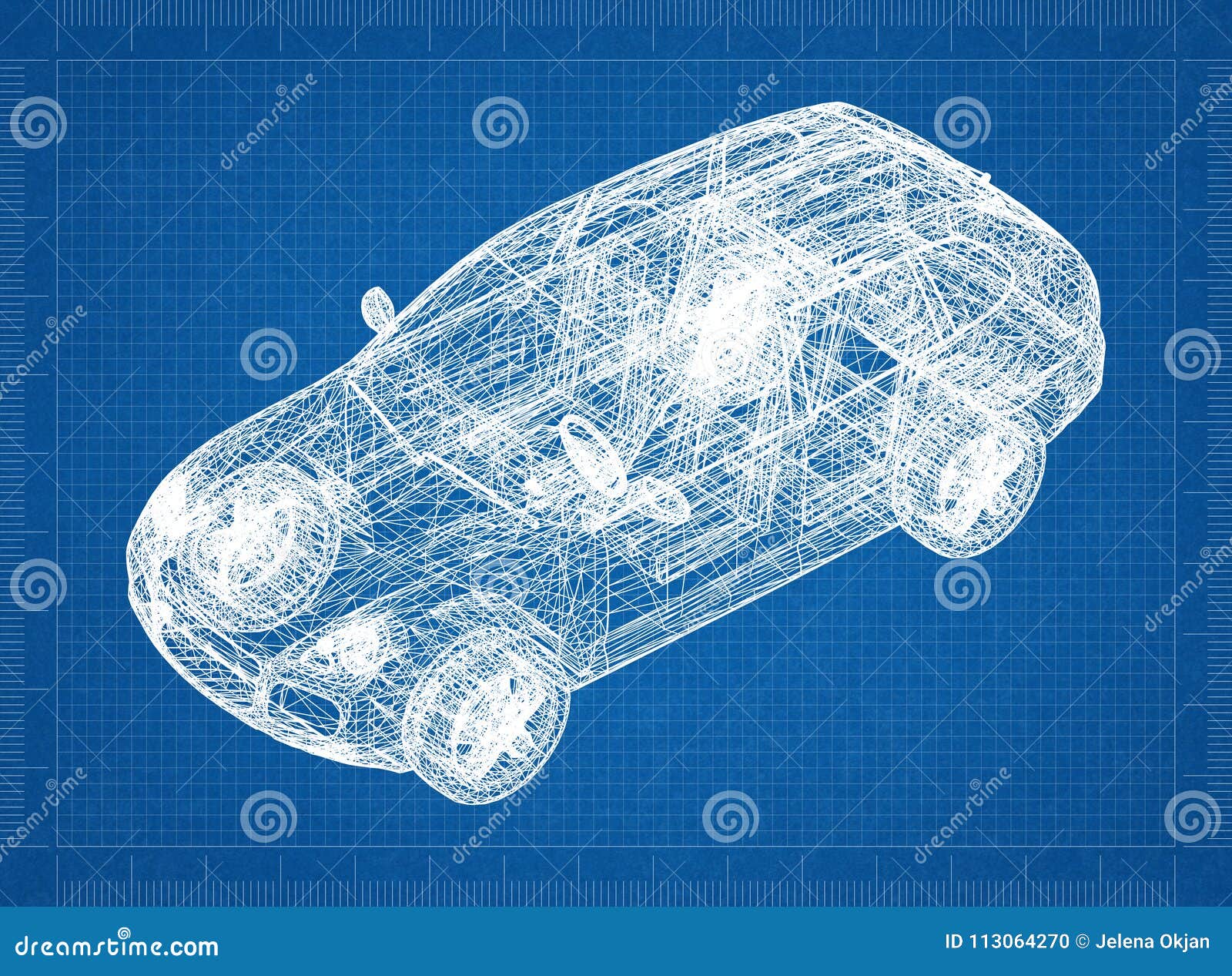 Car 3D blueprint stock photo. Image of plan, automotive - 113064270
