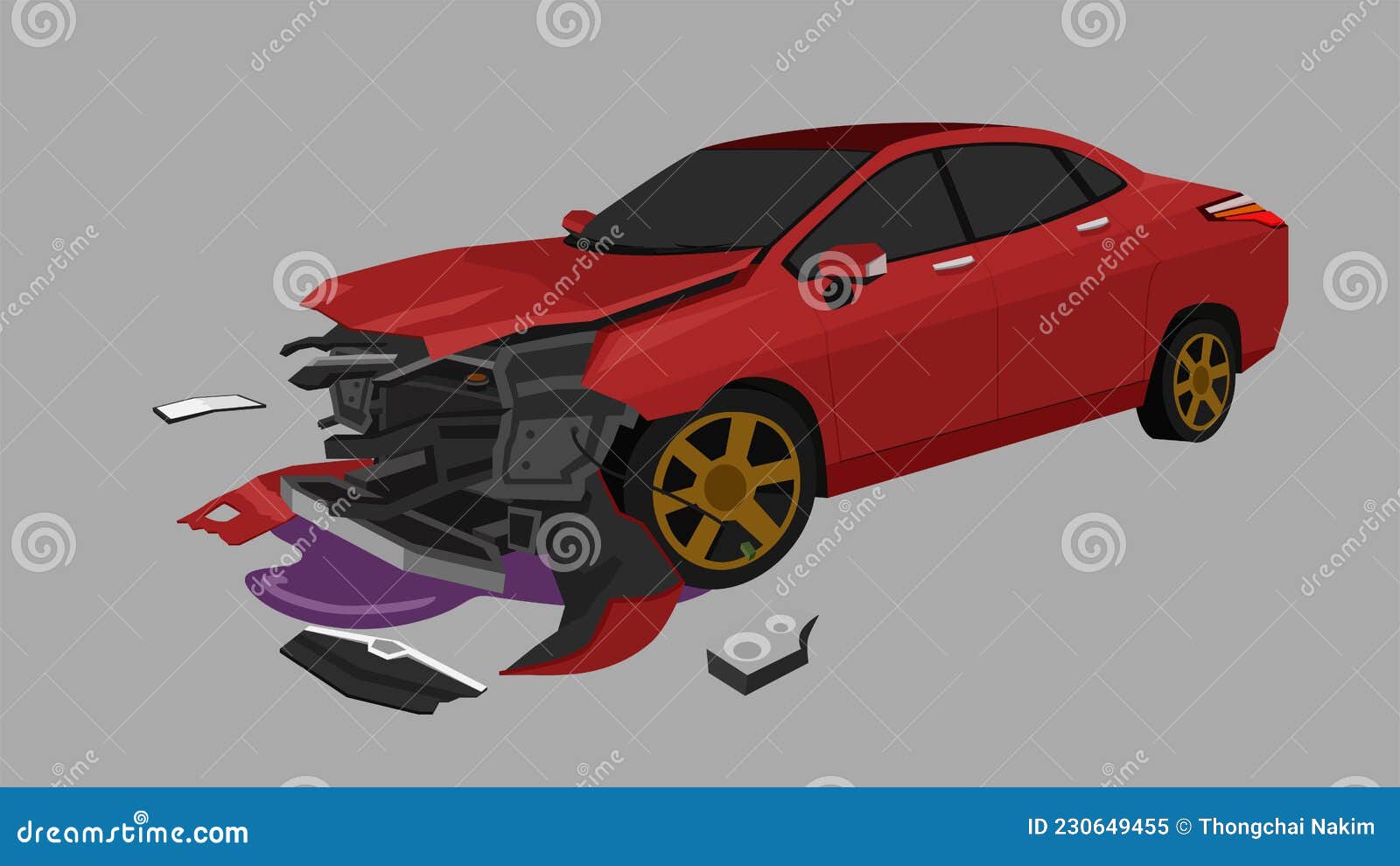 Red Sedan Car Was Severely Damaged. Stock Vector - Illustration of ...