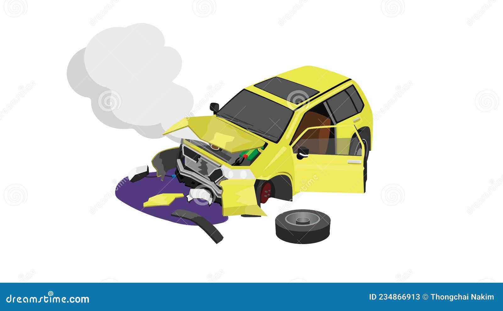 Cartoon Car Accident Vector Comic Minicar And Broken Vehicle After ...