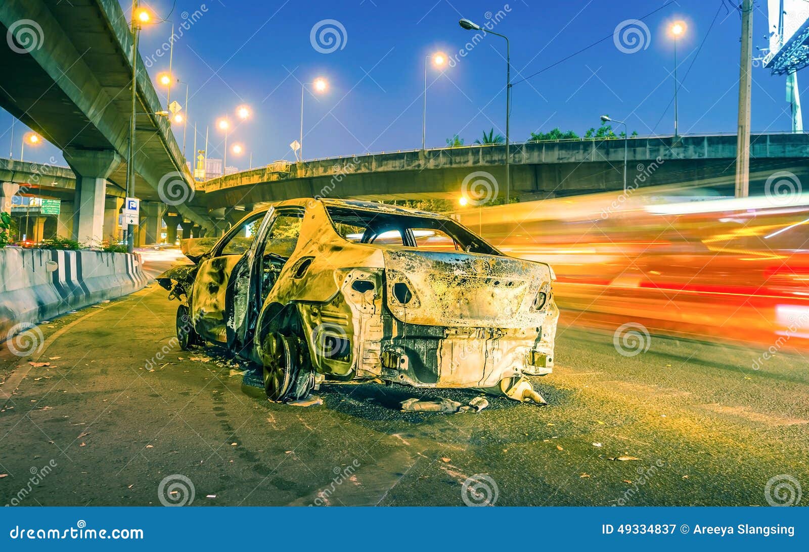 Car Damaged by Fire in Accident Clash Stock Image - Image of burn ...