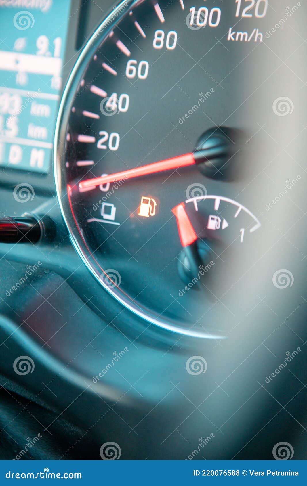 Car Dashboard Close Up Low Fuel Warning Stock Photo - Image of auto ...