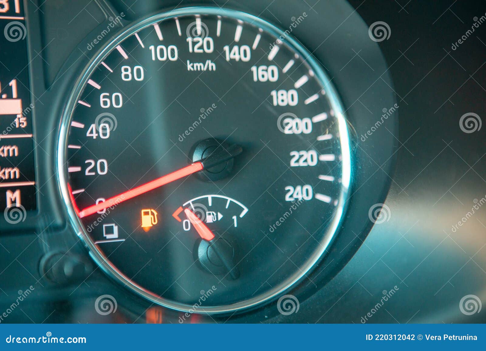 Car Dashboard Close Up Low Fuel Warning Stock Photo - Image of energy ...