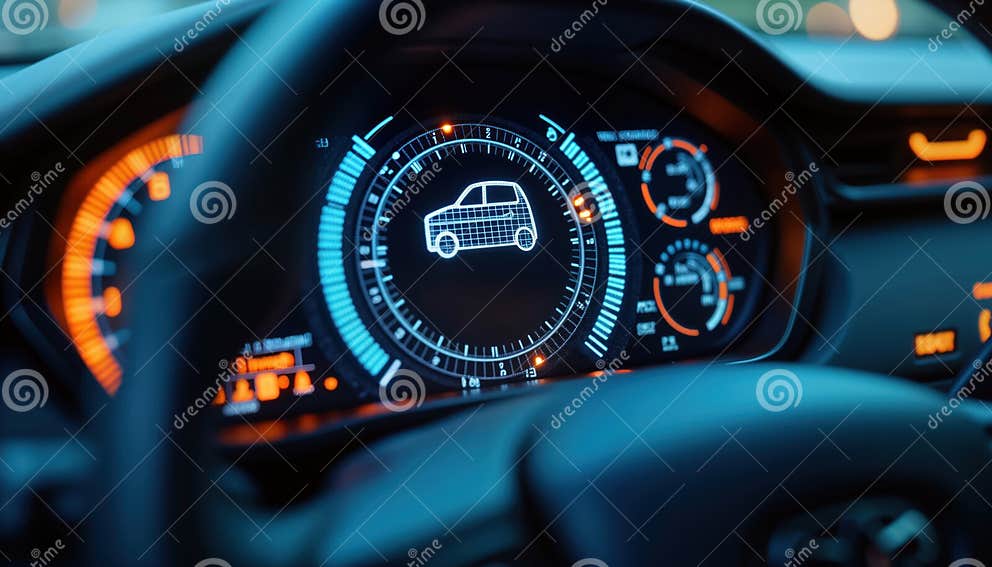 Car Dashboard Close-up Shows Digital Display with OTA Update in ...
