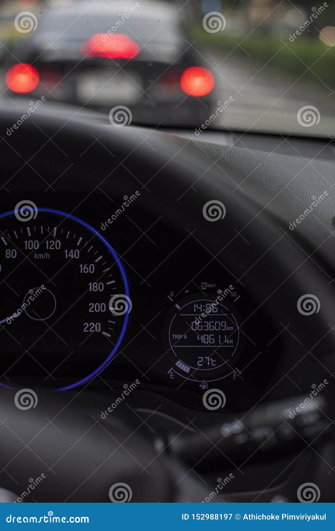Car Dashboard Or Console Panel With Illuminated Digital Miles Screen ...