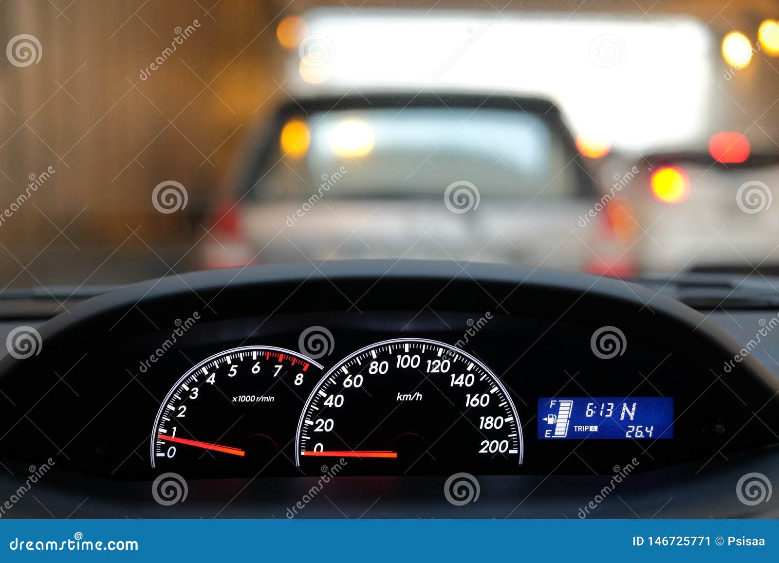 Car Dashboard Control with Traffic Light Stock Image - Image of display ...