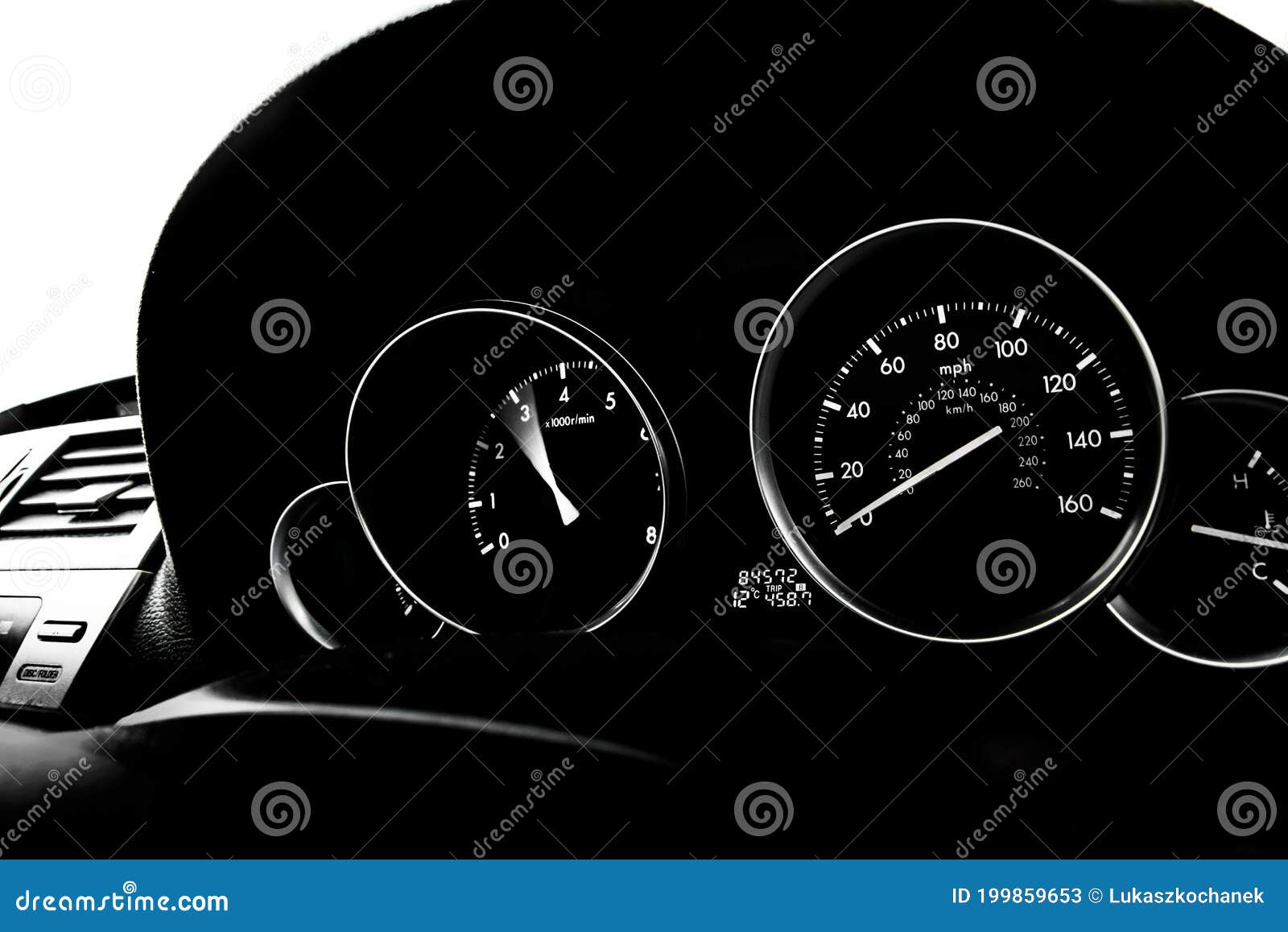 Car Dashboard Dials - Engine RPM and Speedometer Stock Image - Image of ...