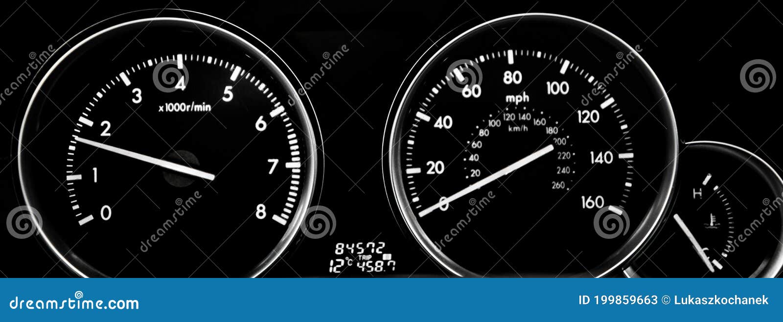 Car Dashboard Dials - Engine RPM and Speedometer Stock Image - Image of ...