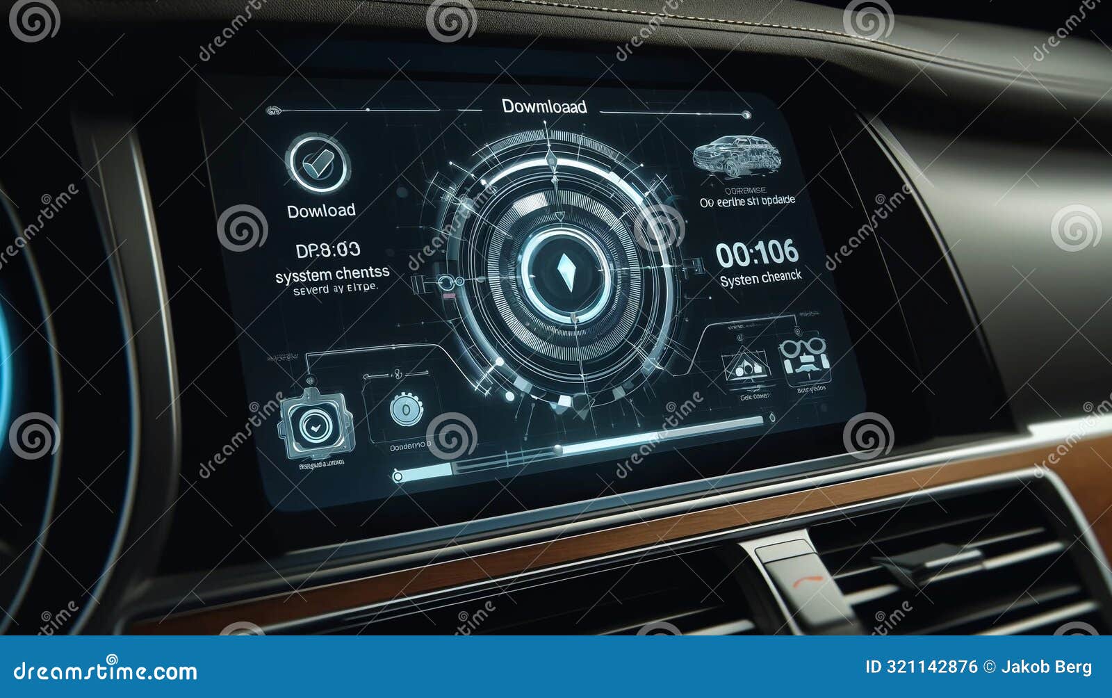 A Car Dashboard with a Digital Screen Displaying a Clock and a Timer ...