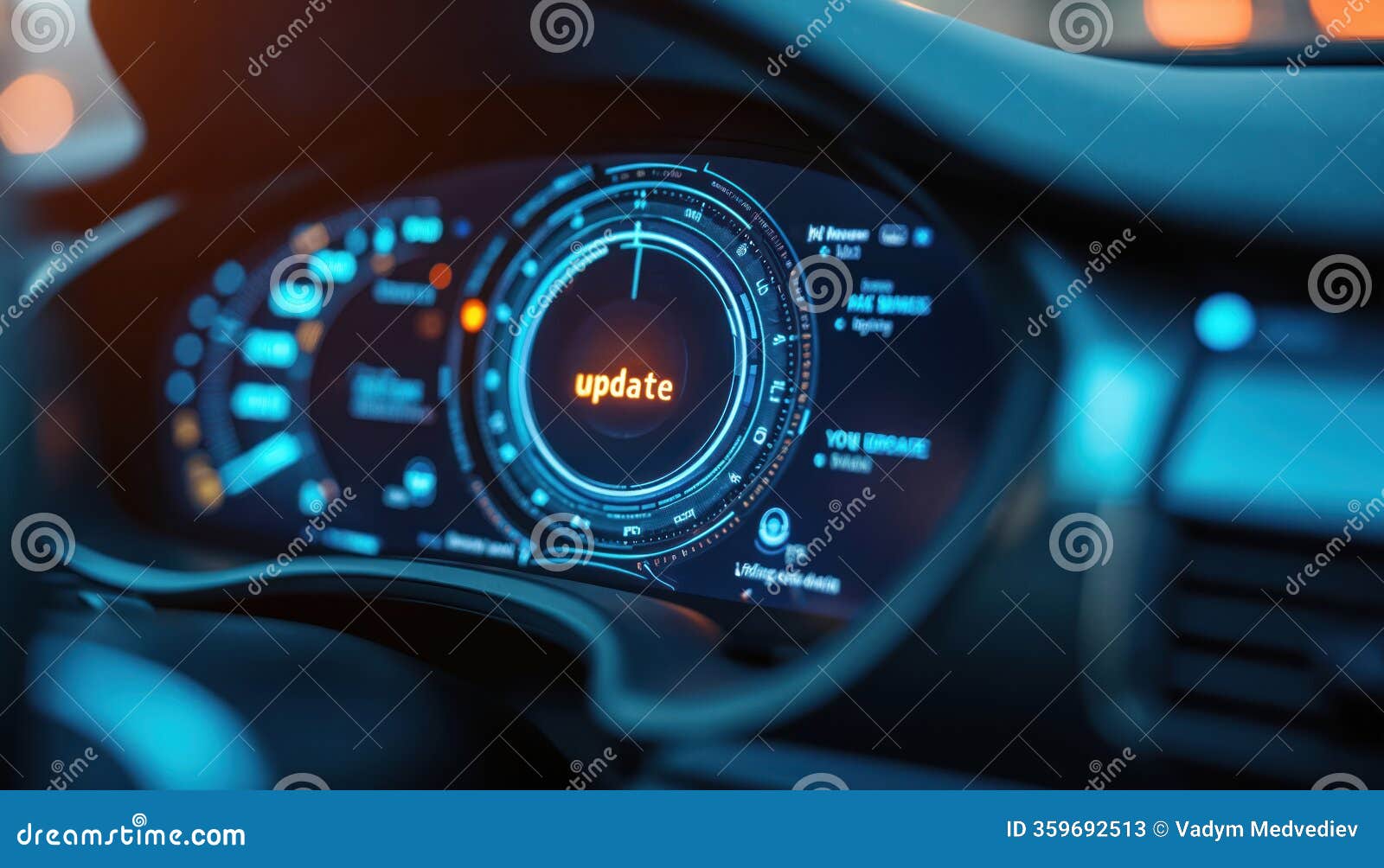 Car Dashboard Displays OTA Update. Digital Screen Shows Update Process ...
