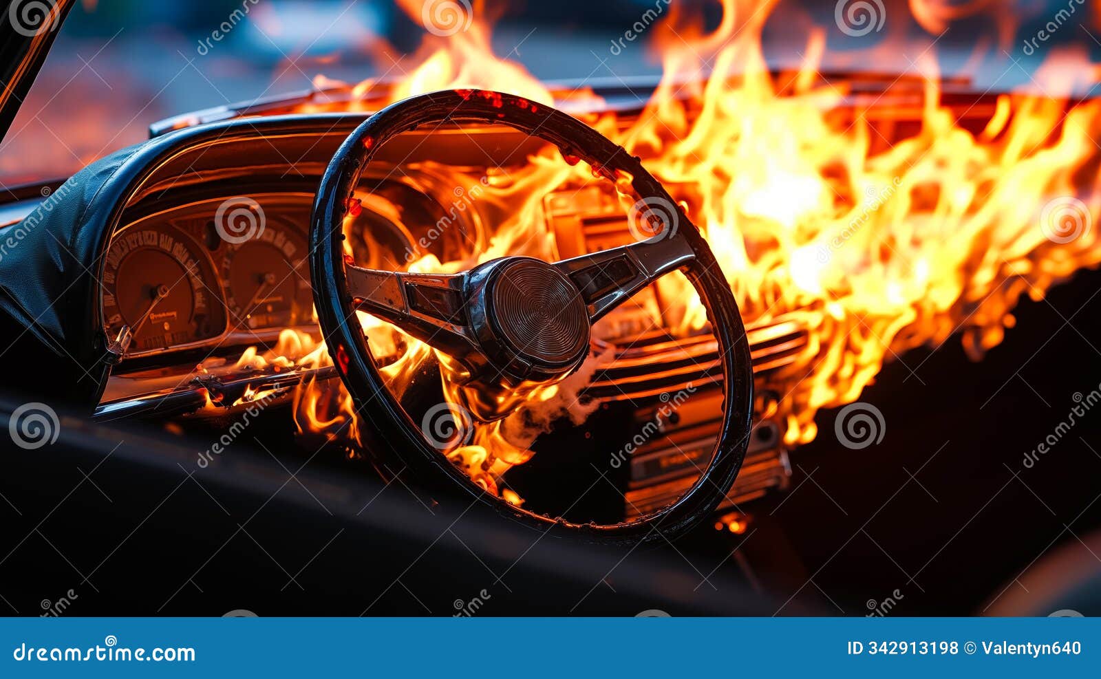 A Car Dashboard with Flames Coming Out of it Stock Photo - Image of ...