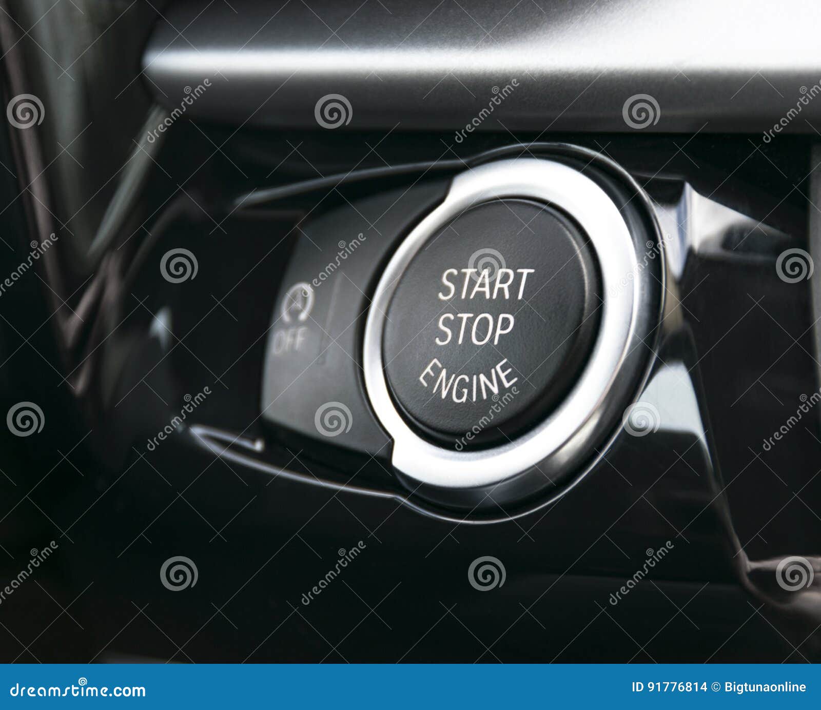 Car Dashboard with Focus on Engine Start Stop Button, Car Interior ...