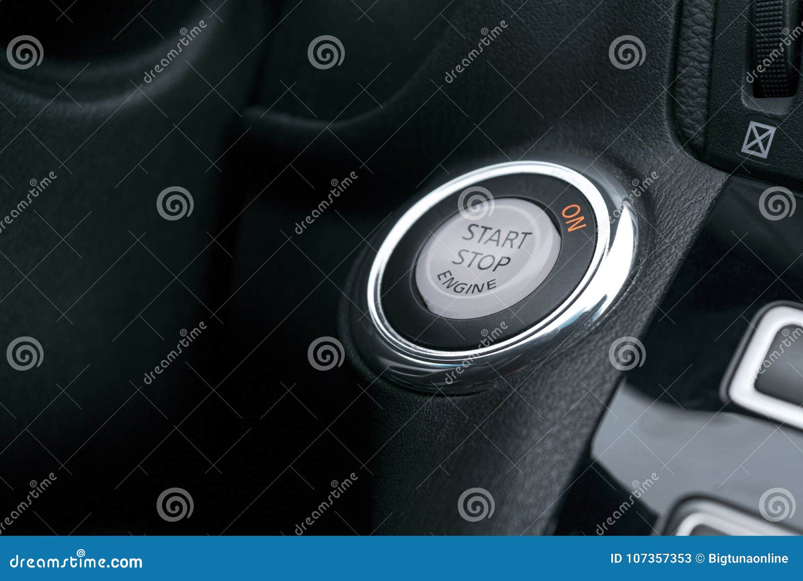 Car Dashboard with Focus on Engine Start Stop Button, Modern Car ...