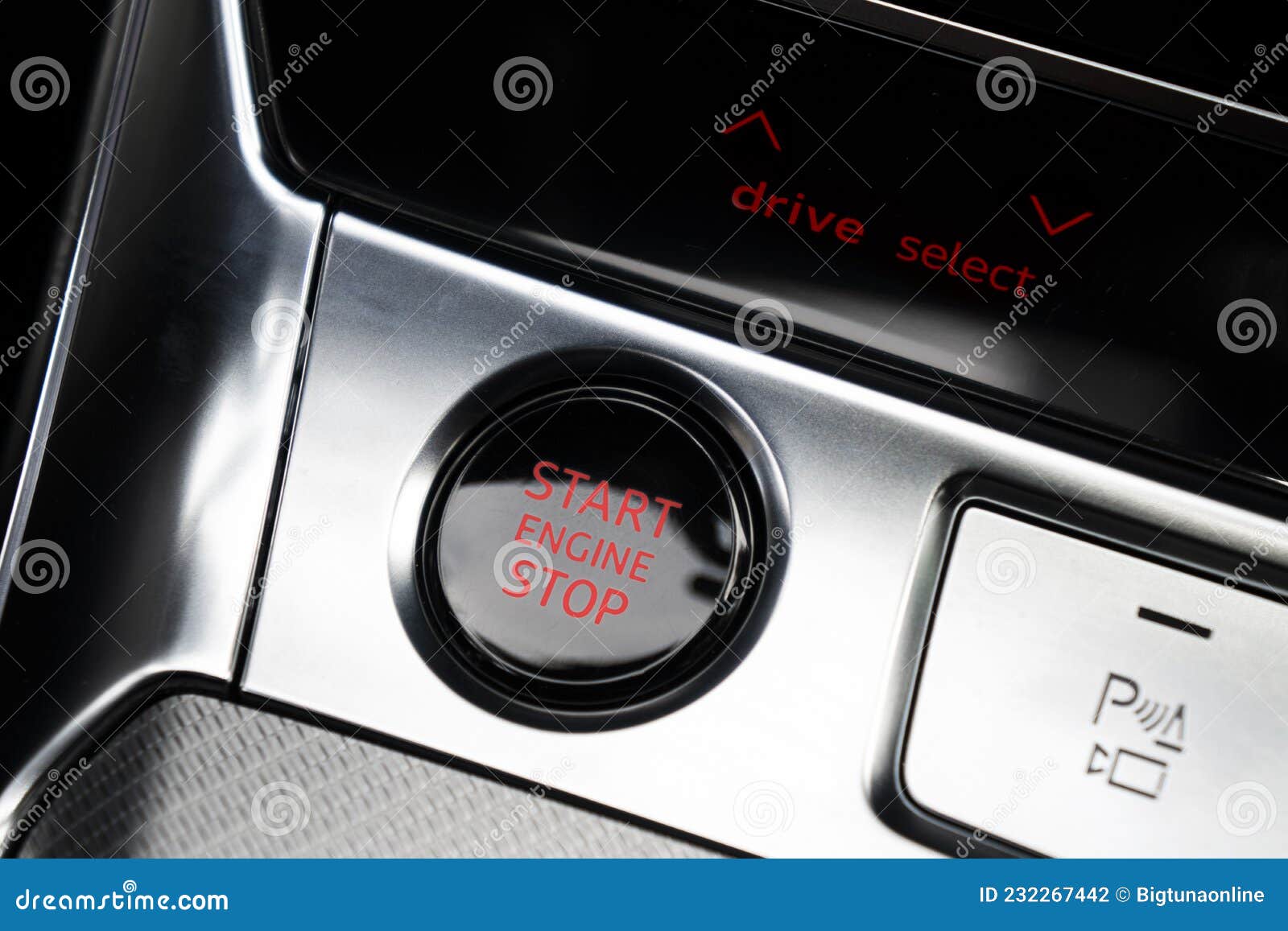 Car Dashboard with Focus on Engine Start Stop Button. Modern Car ...