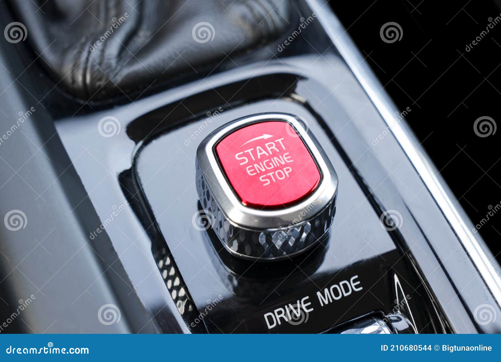 Car Dashboard with Focus on Red Engine Start Stop Button. Modern Car ...