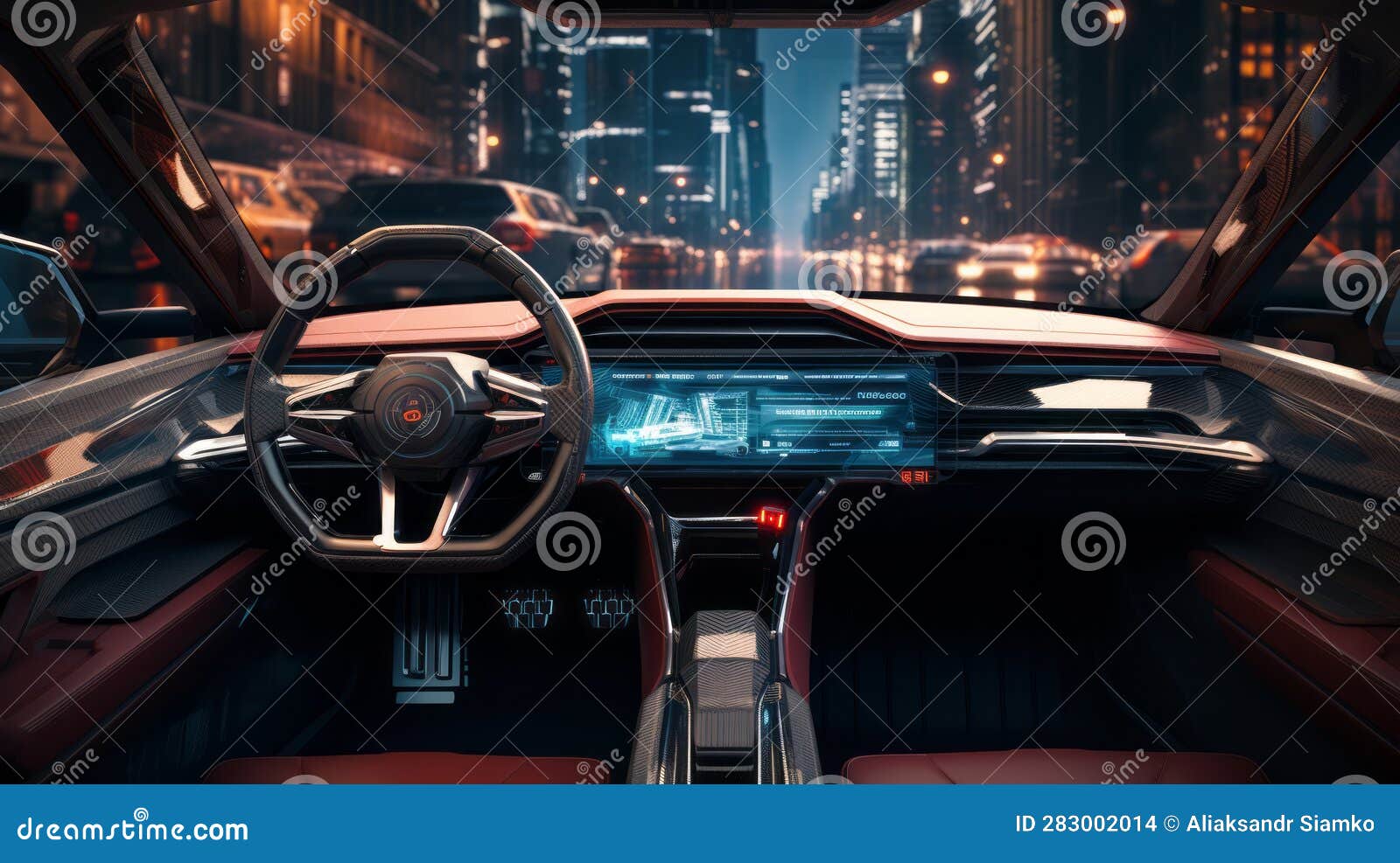 Car Dashboard, the Front Window of the Car, Cyberpunk, Directly in ...