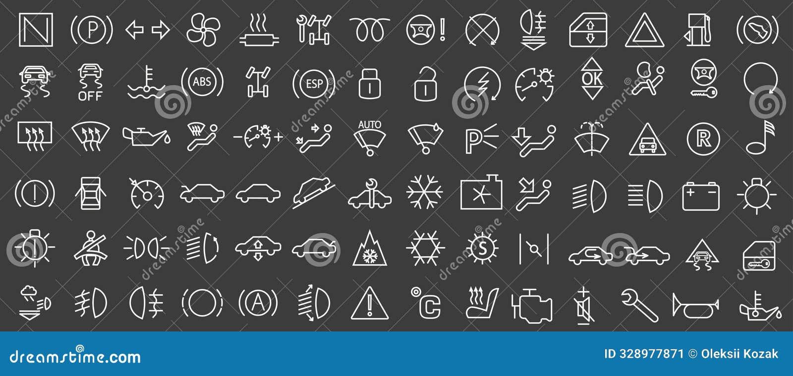 Car Dashboard Icons Set Isolated On White Background. Icon Pack Car ...