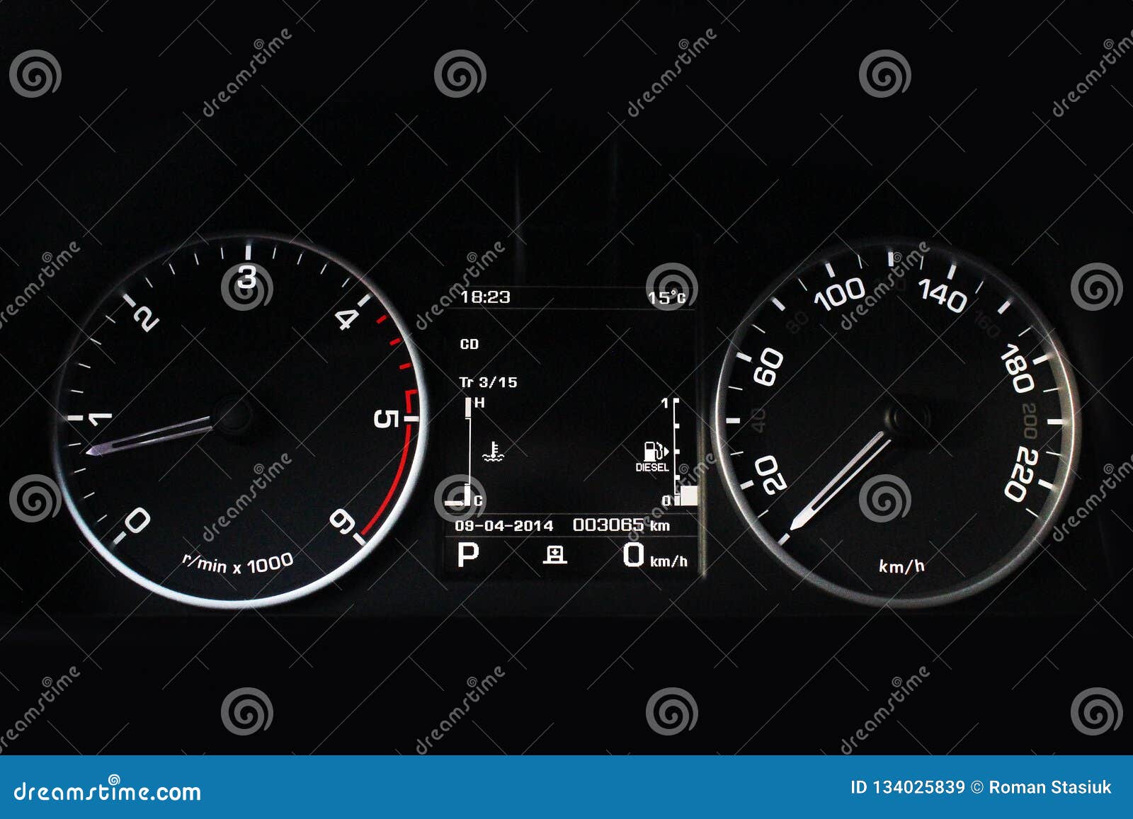 Car Dashboard, Illuminated Panel, Speed Display. Car. Black Stock Image ...