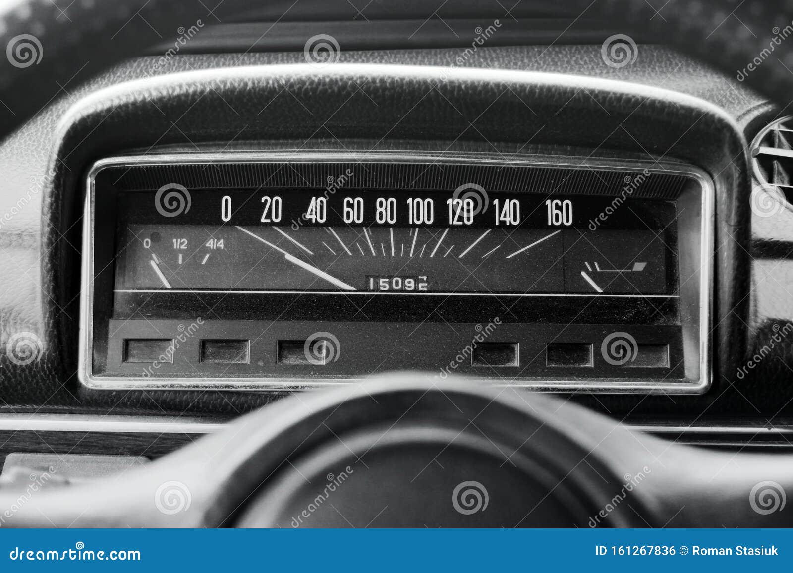 Car Dashboard, Illuminated Panel, Speed Display. Black and White Photo ...