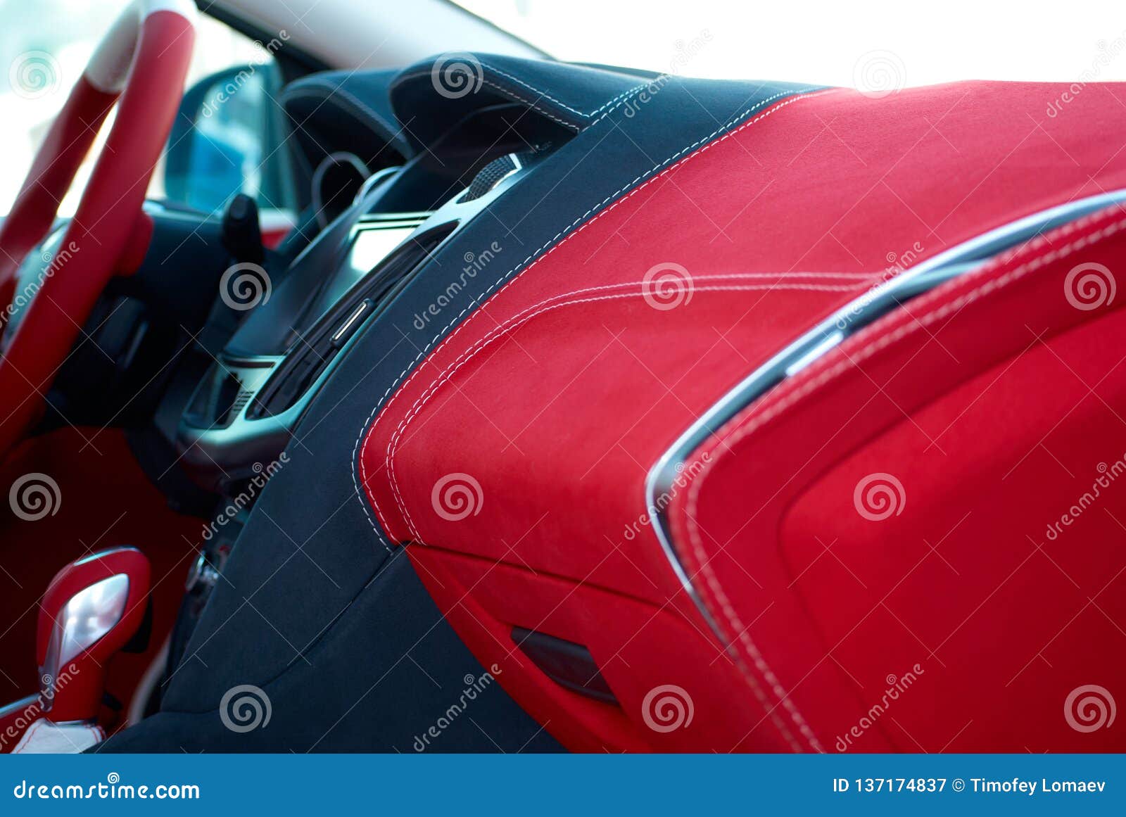 Car Dashboard. Car Interior Details. Red and Black Alcantara with ...
