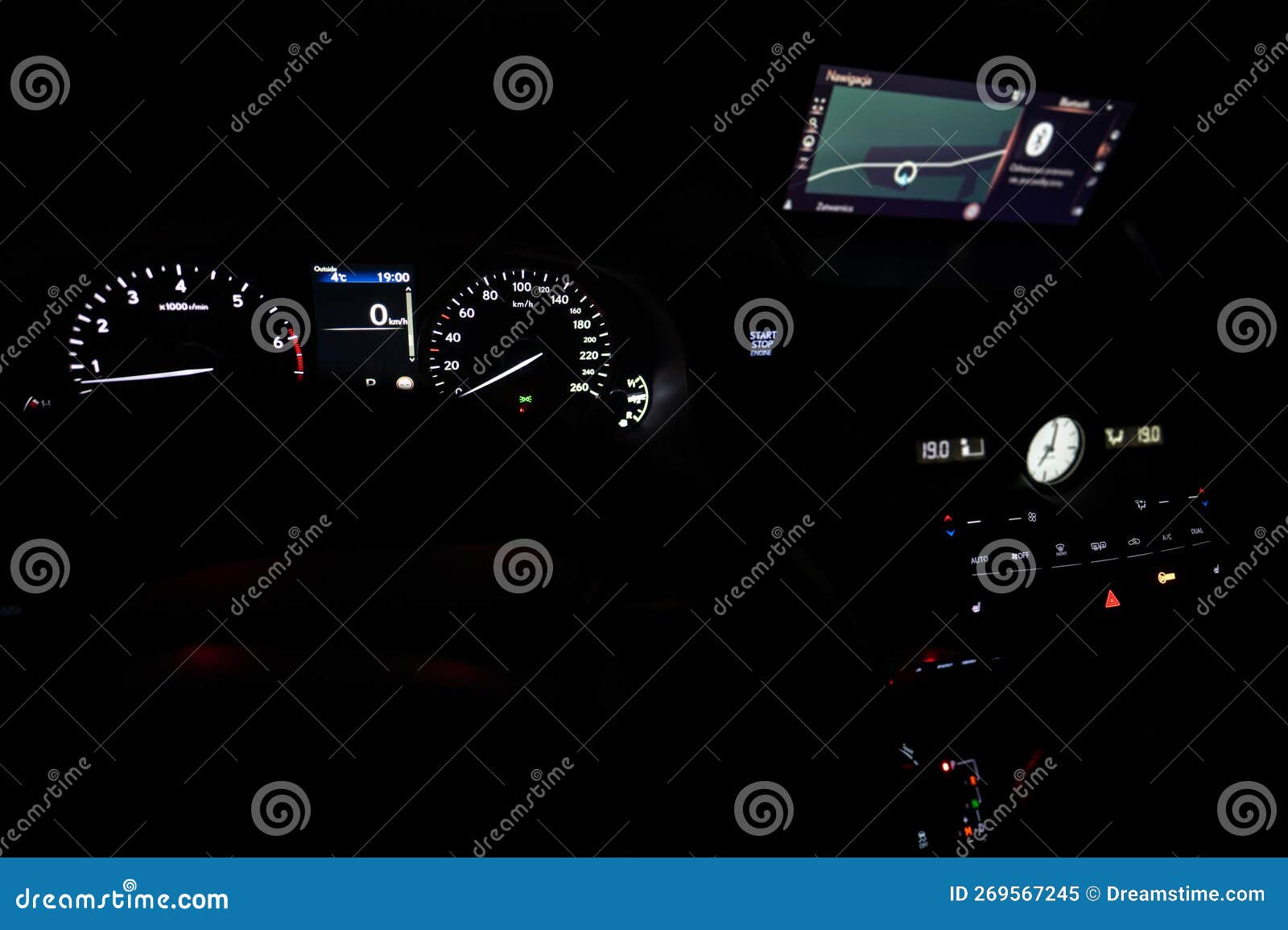 Car Dashboard Modern Automobile Control Illuminated Panel. Car ...