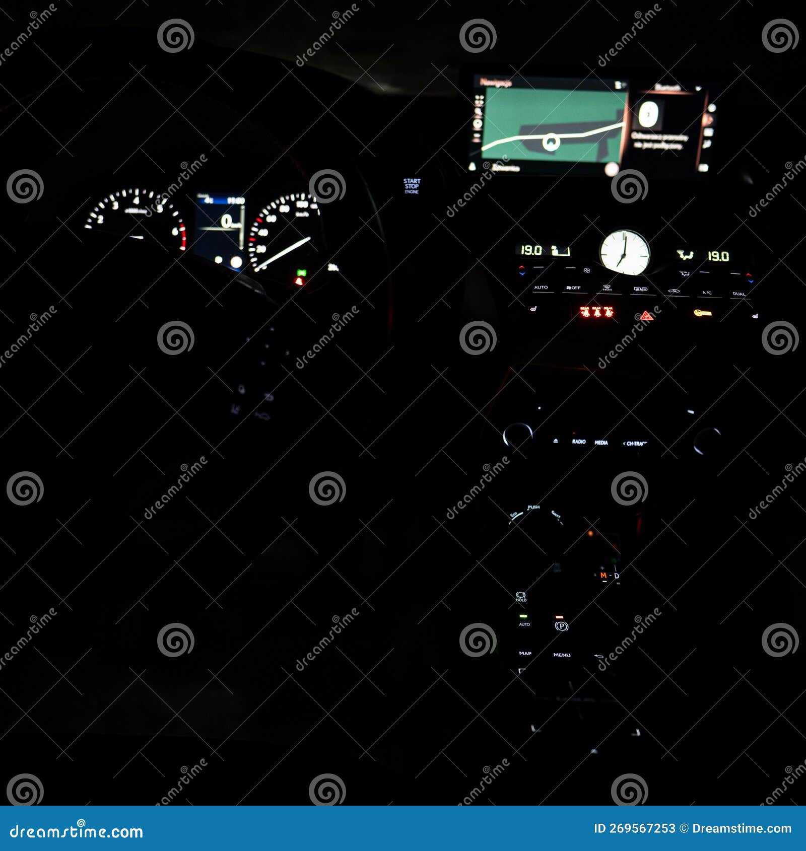 Car Dashboard Modern Automobile Control Illuminated Panel. Car ...