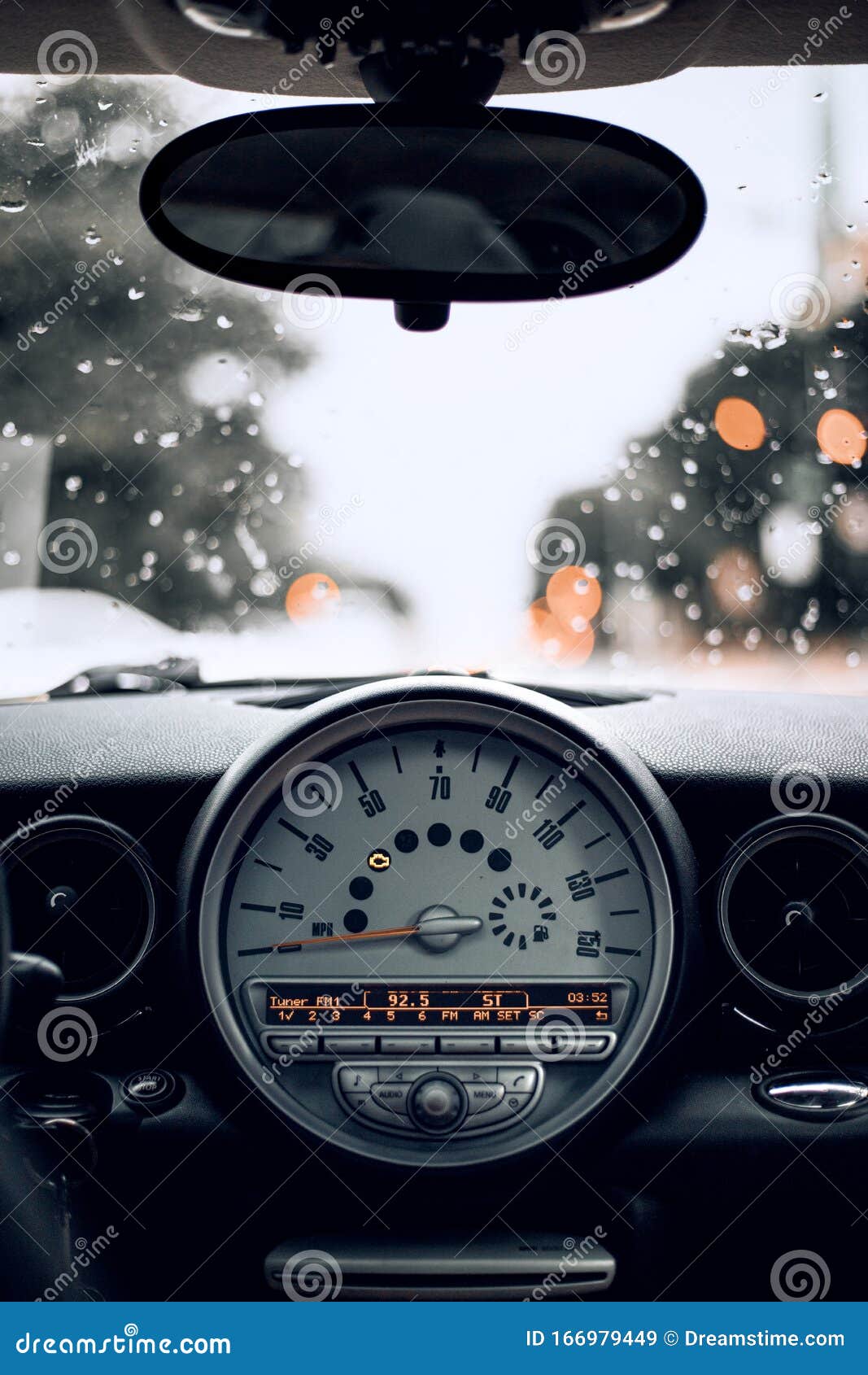 Car Dashboard in the Rain stock image. Image of night - 166979449