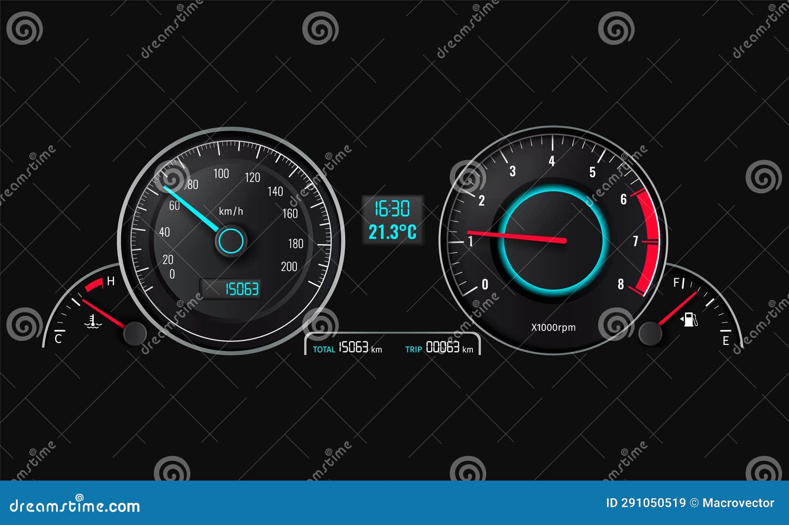 Car Dashboard Realistic stock vector. Illustration of black - 291050519