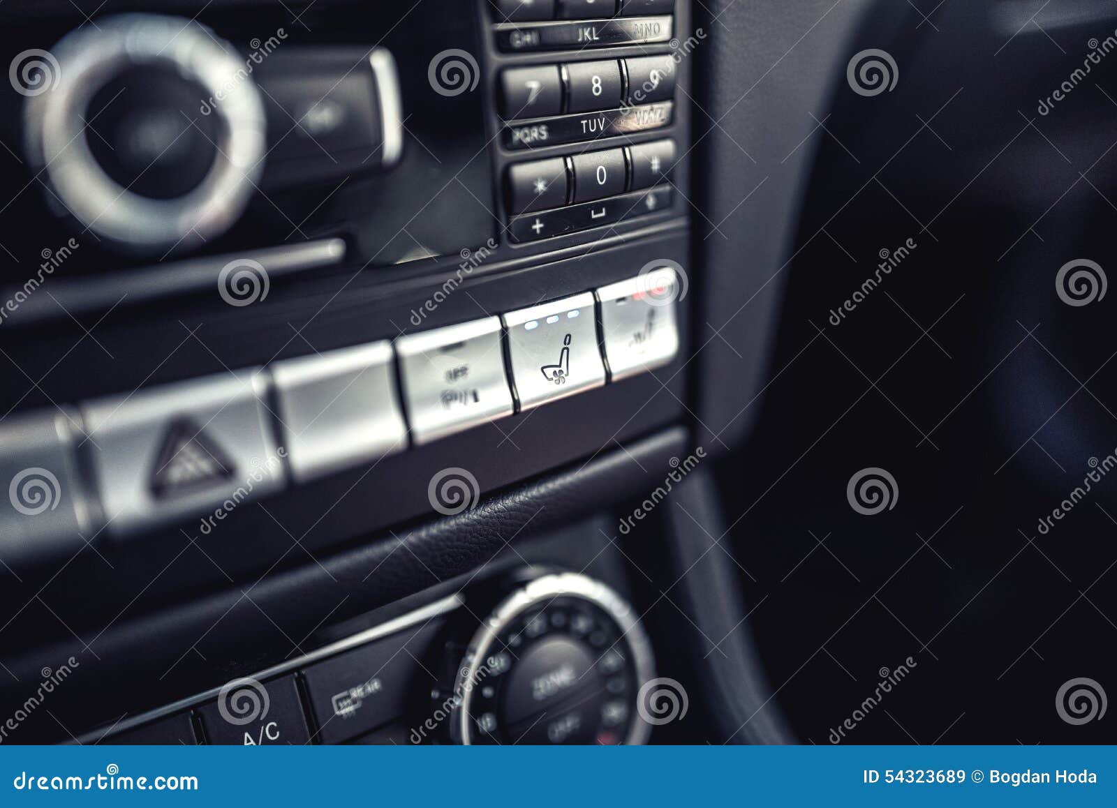 Car Dashboard with Seat Ventilation and Heating System. Modern Details ...