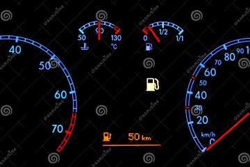 Car Dashboard Shows Low Fuel Stock Illustration - Illustration of night ...