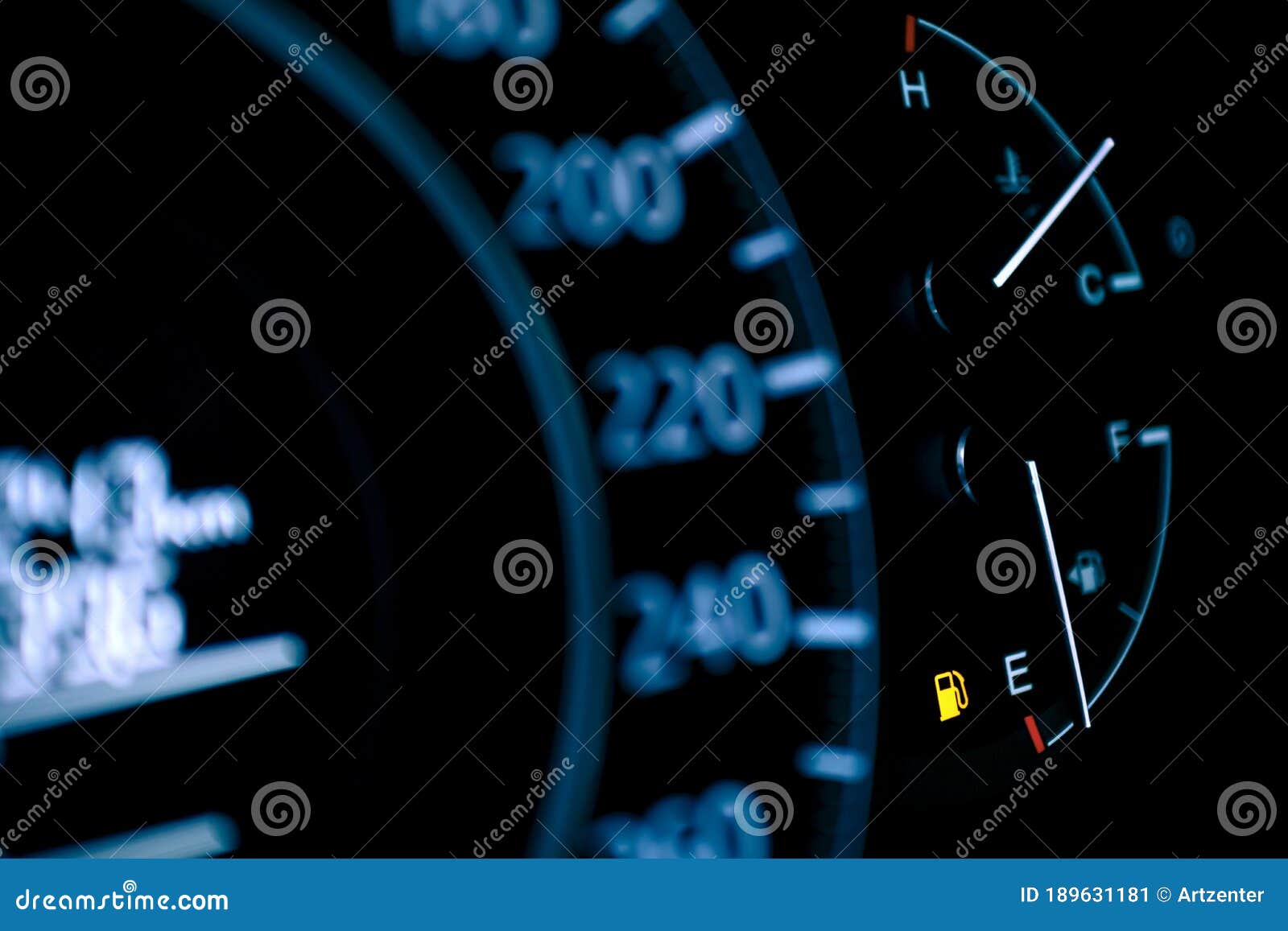 Car Dashboard Shows Low Fuel Warning Light Stock Image - Image of heat ...