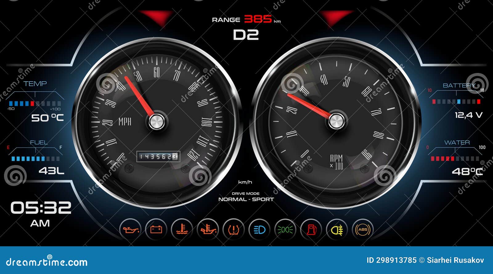 Car Dashboard Speedometer, Tachometer, Digital LED Indicators For Fuel ...