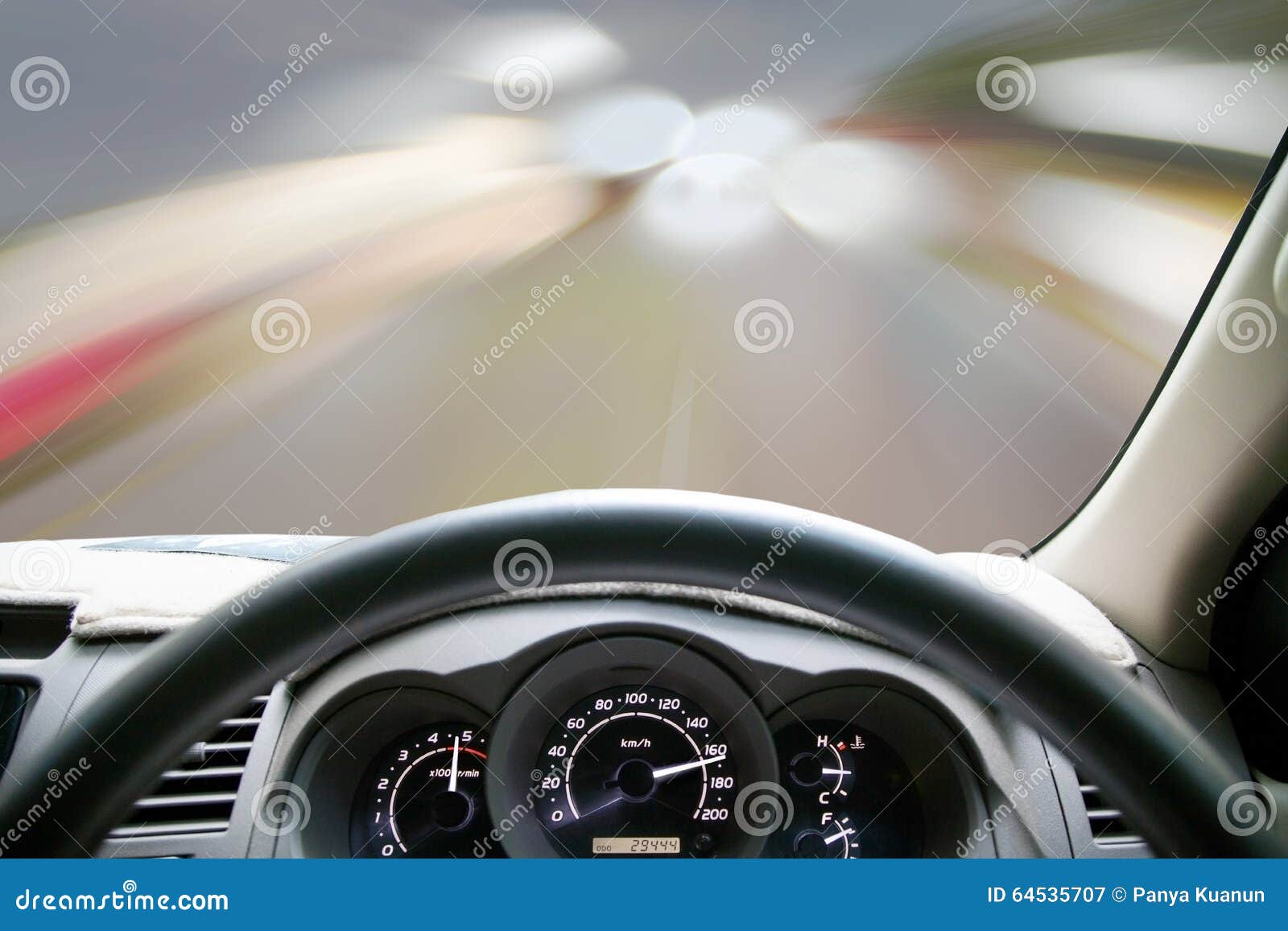 Car Dashboard Speeds while on the Road. Car Driving Fast. Stock Image ...